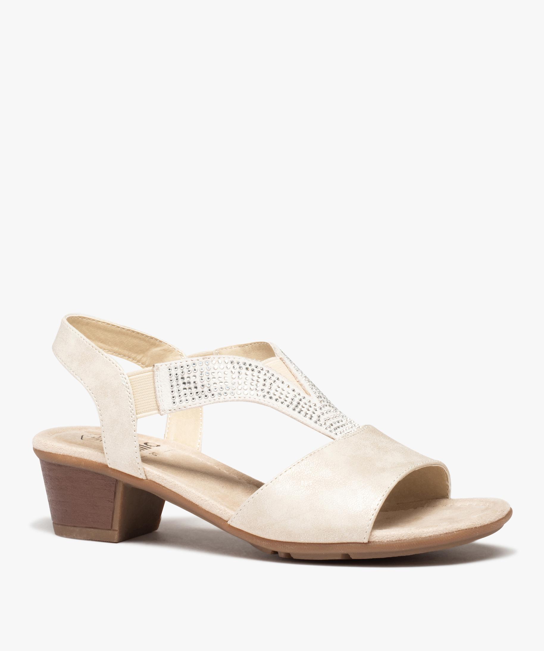 Sandales femme confort à talon et brides élastiques à strass beige | GEMO