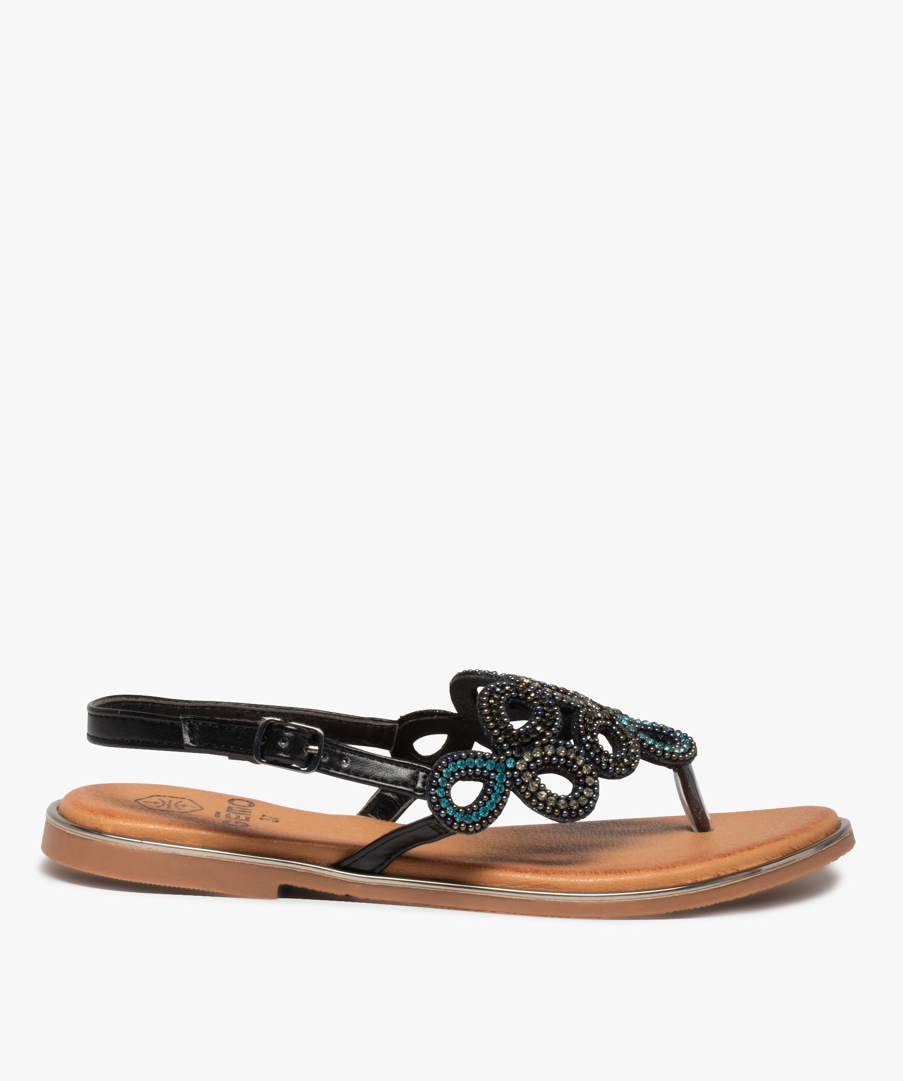 Sandales femme à entre-doigts ajourées à strass | GEMO