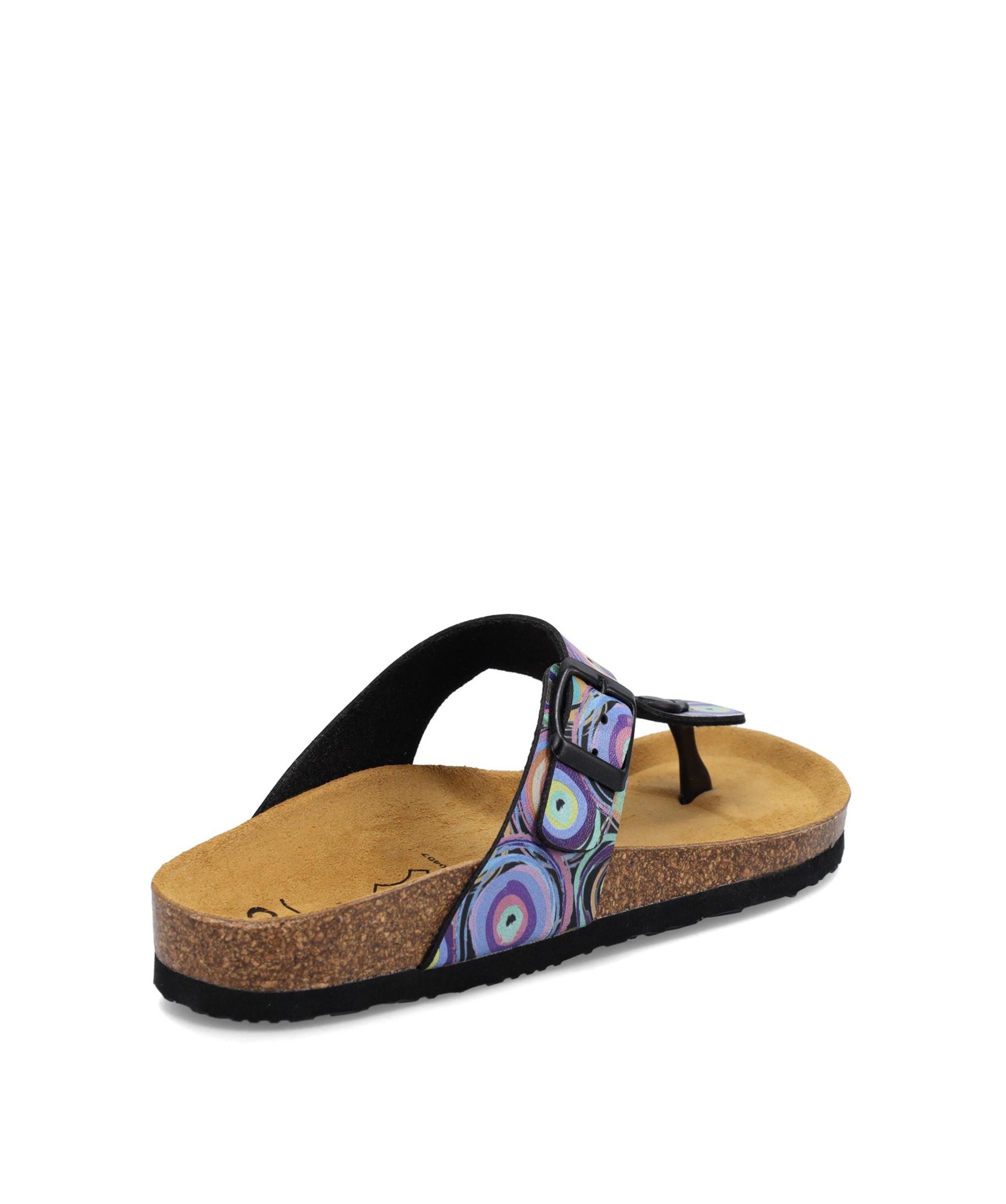 Mules femme à talon plat et bride entre-doigts imprimée multicolore | GEMO