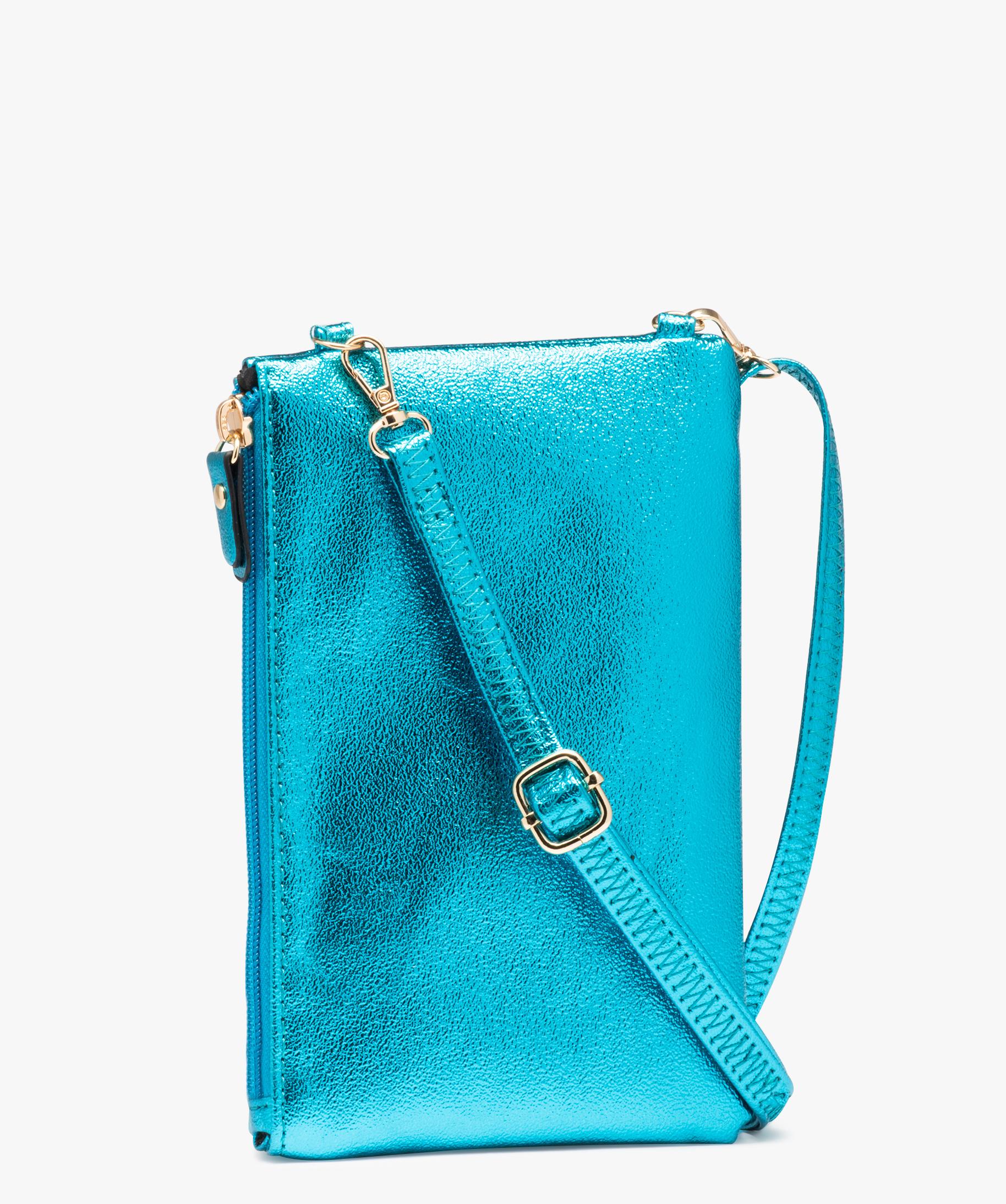 Pochette femme zippée et métallisée à bandoulière amovible turquoise | GEMO