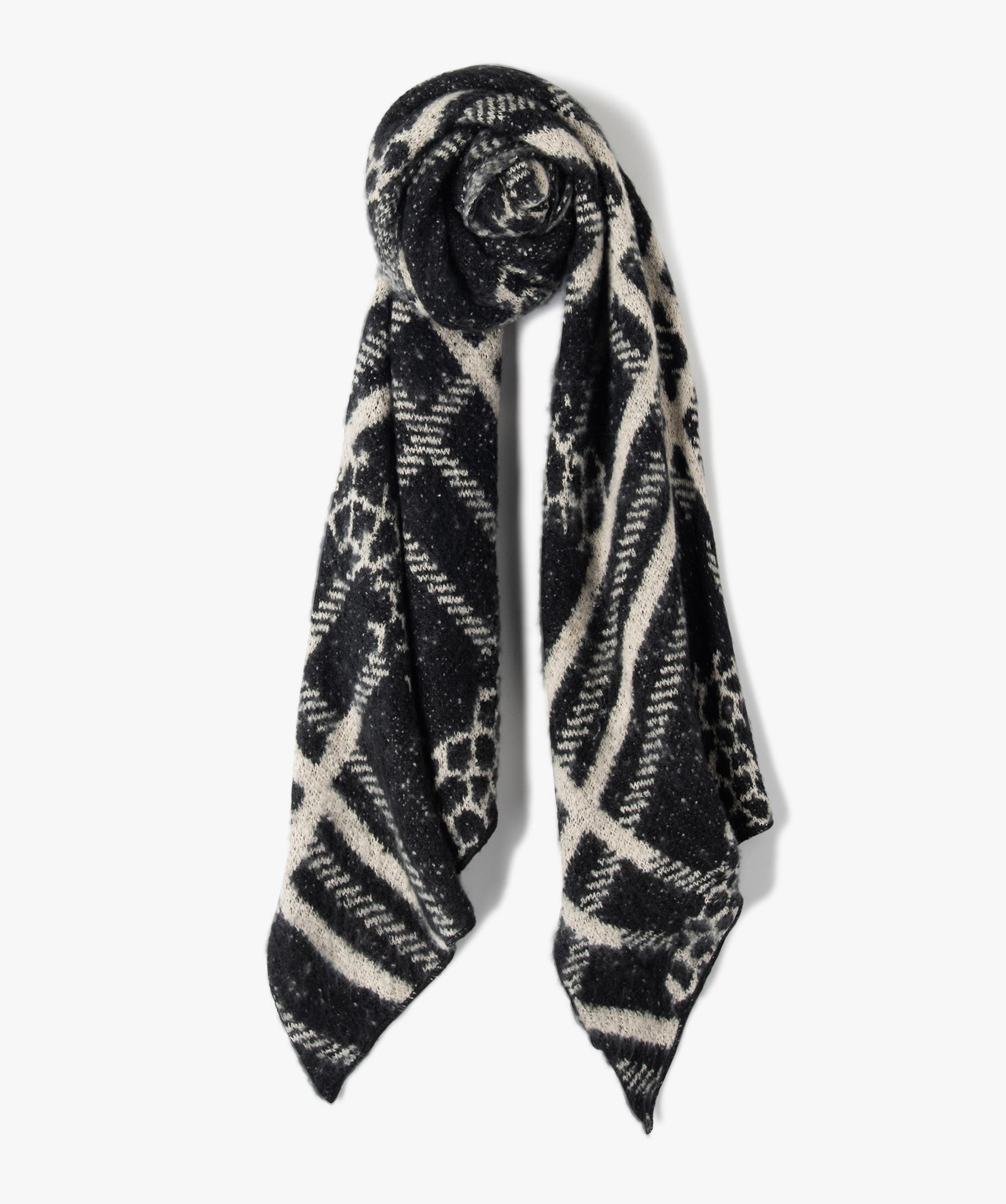 Echarpe femme large en maille jacquard bicolore noir | GEMO
