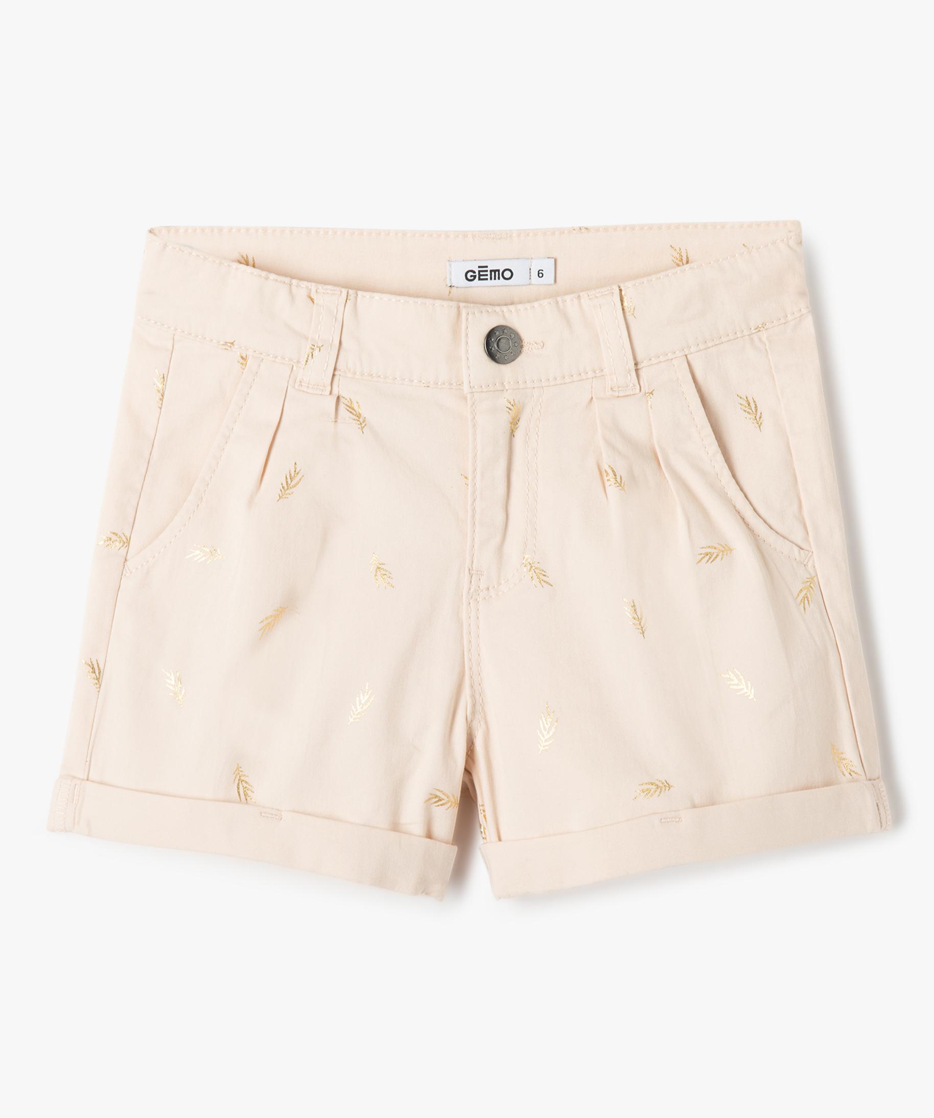 Short fille large en toile de coton avec motifs scintillants beige | GEMO