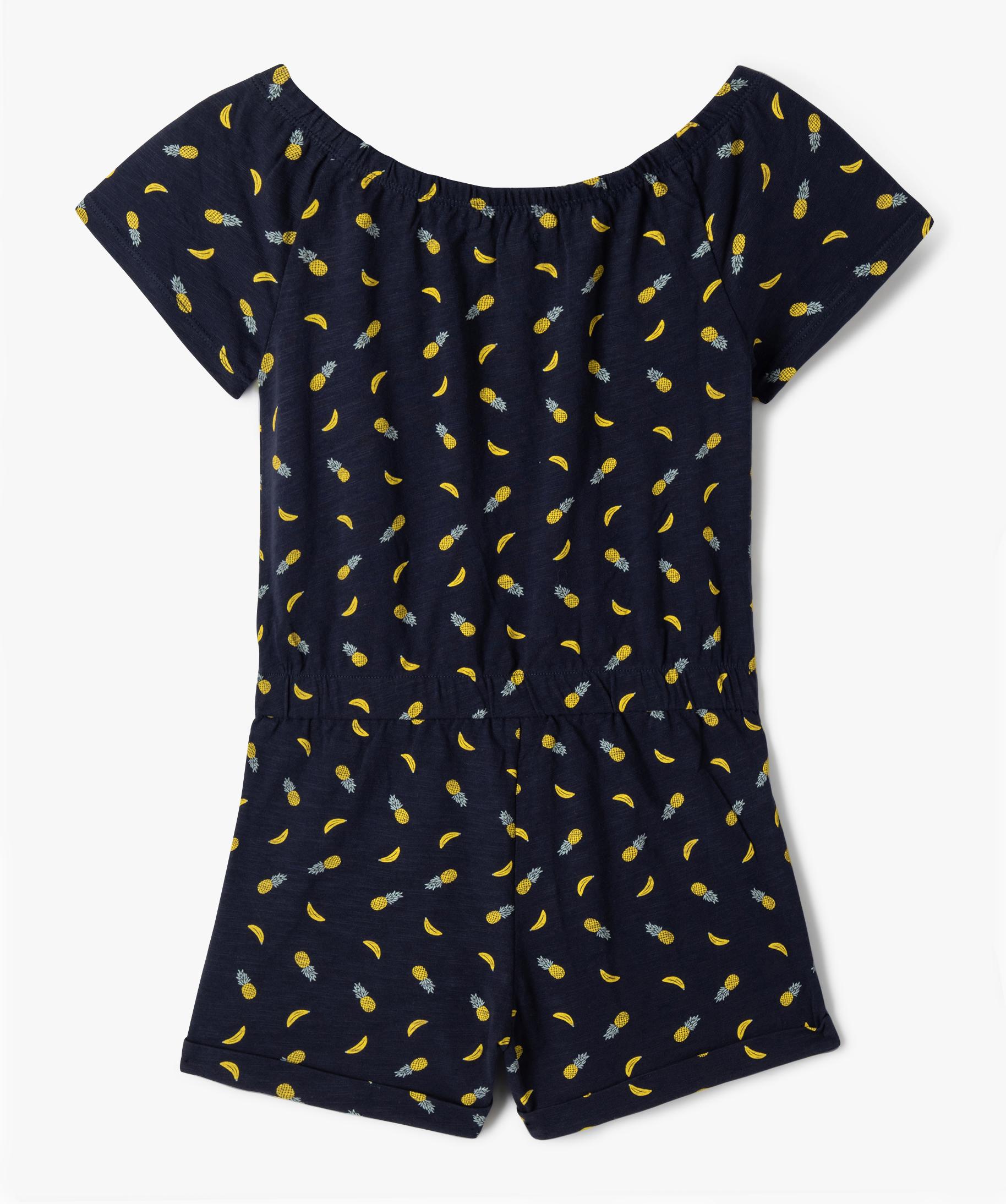 Combishort fille à manches courtes avec col et taille élas... marine | GEMO