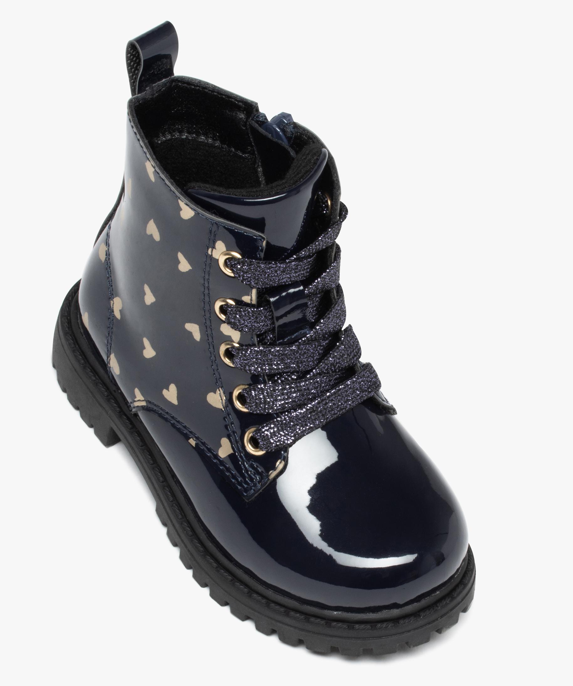 Bottines bébé fille mid-cut vernies à motif et à zip marine | GEMO