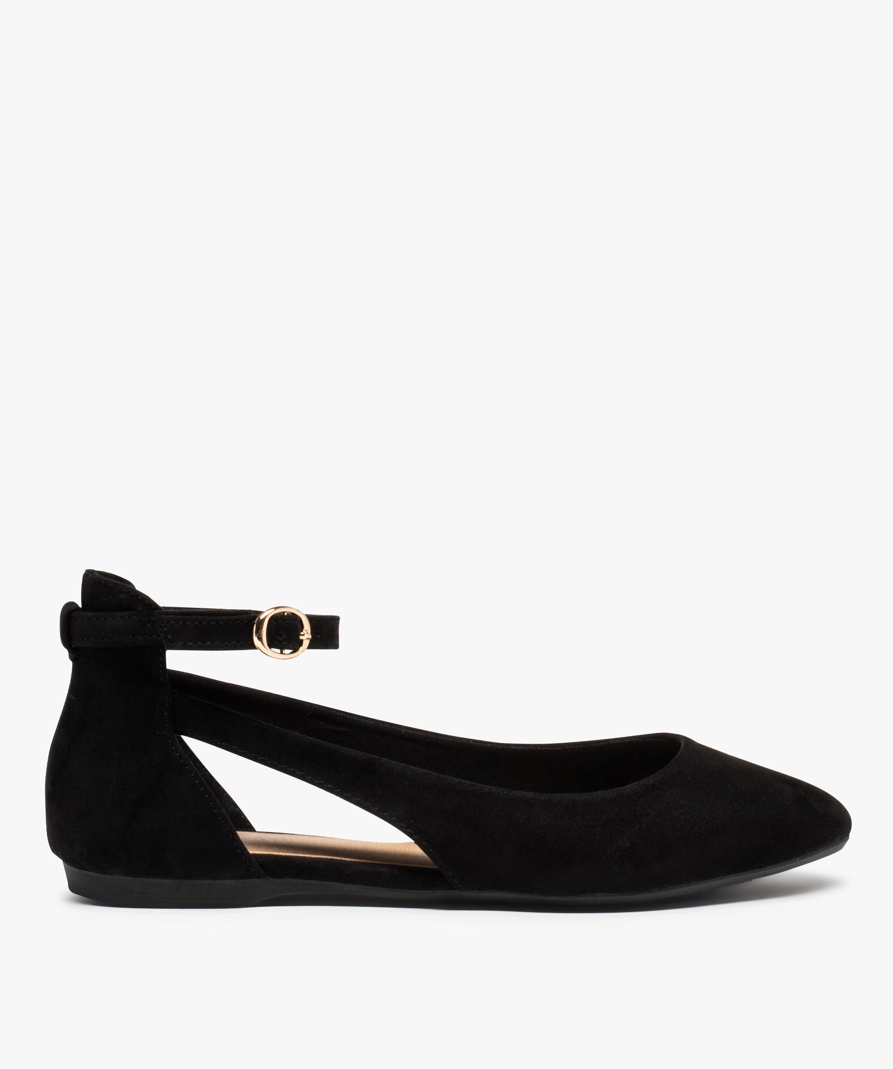 Ballerines femme à talon plat unies avec bride cheville noir | GEMO