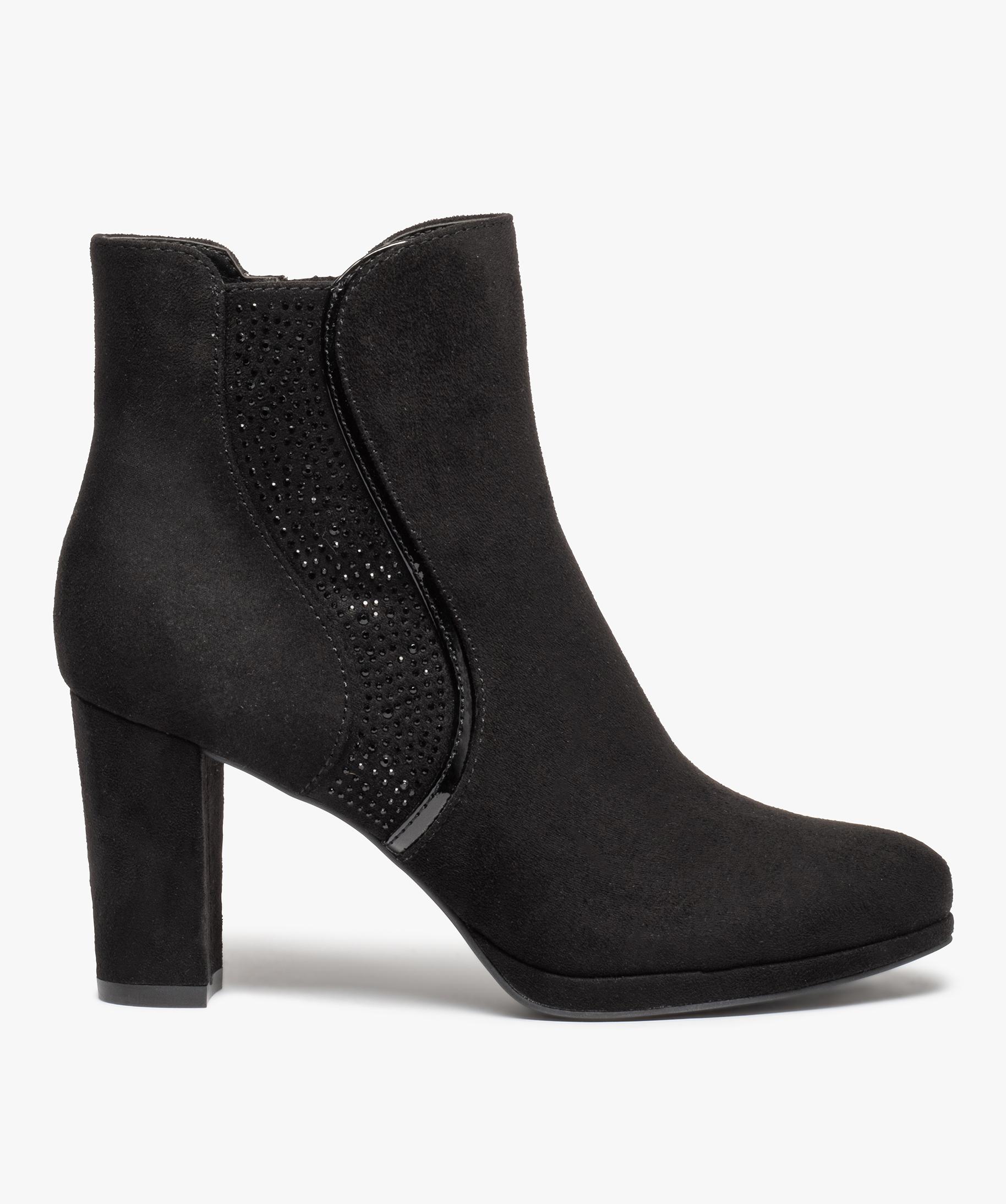 Boots femme à talon haut et détails pailletés noir | GEMO