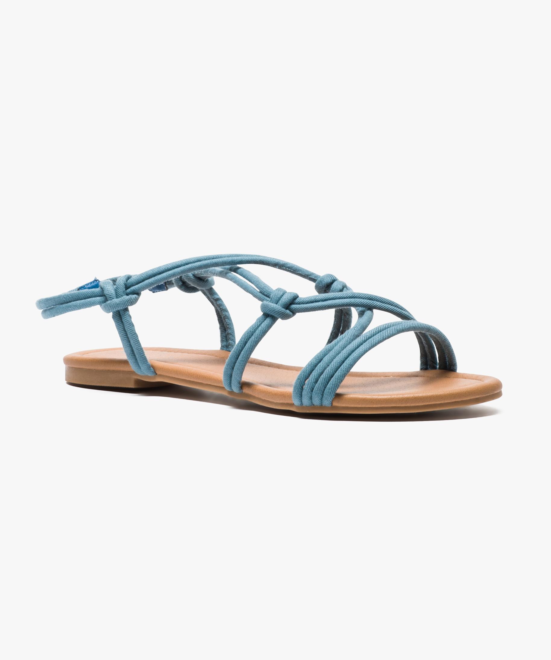 Sandales plates femme multibrides nouées bleu | GEMO