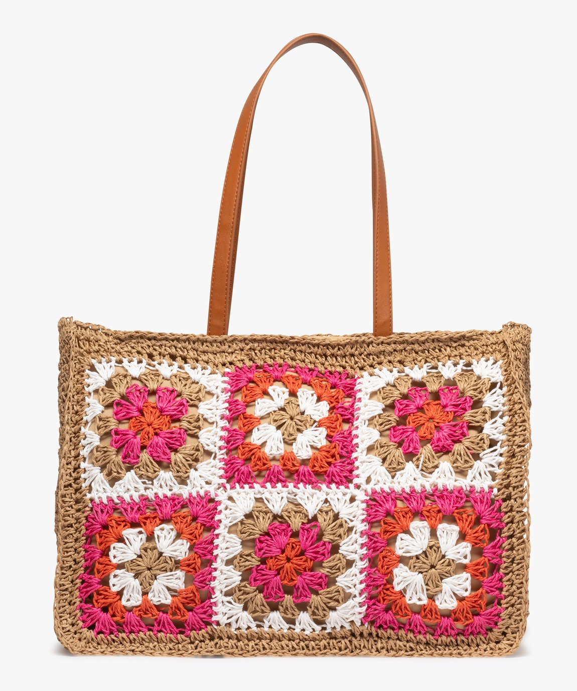 Sac de plage en paille à motifs femme beige | GEMO