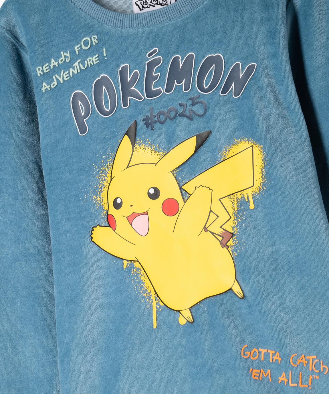 Pyjama en velours bicolore avec motif Pikachu garçon - Pokemon bleu | GEMO