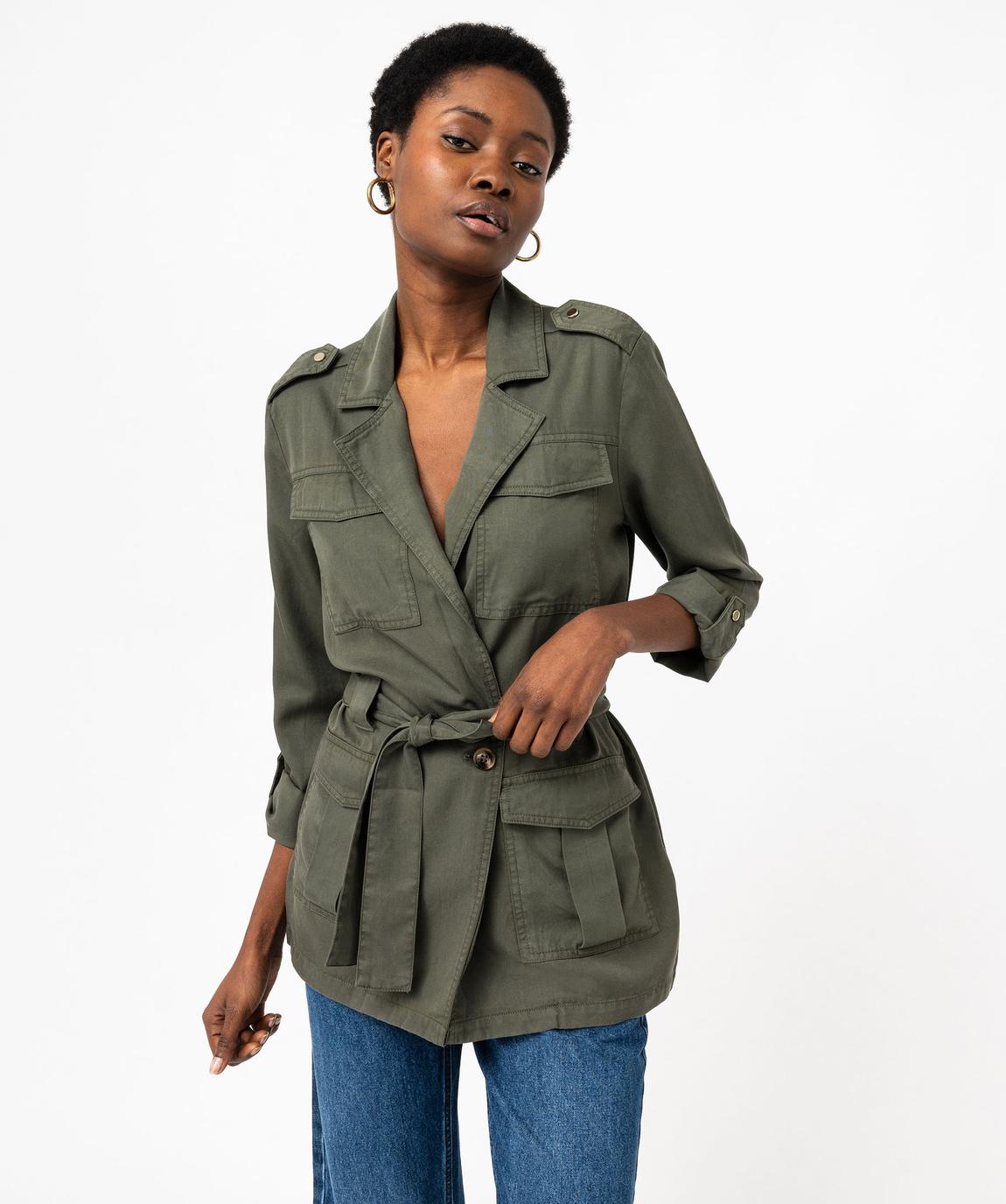 Veste saharienne en Lyocell femme kaki | GEMO
