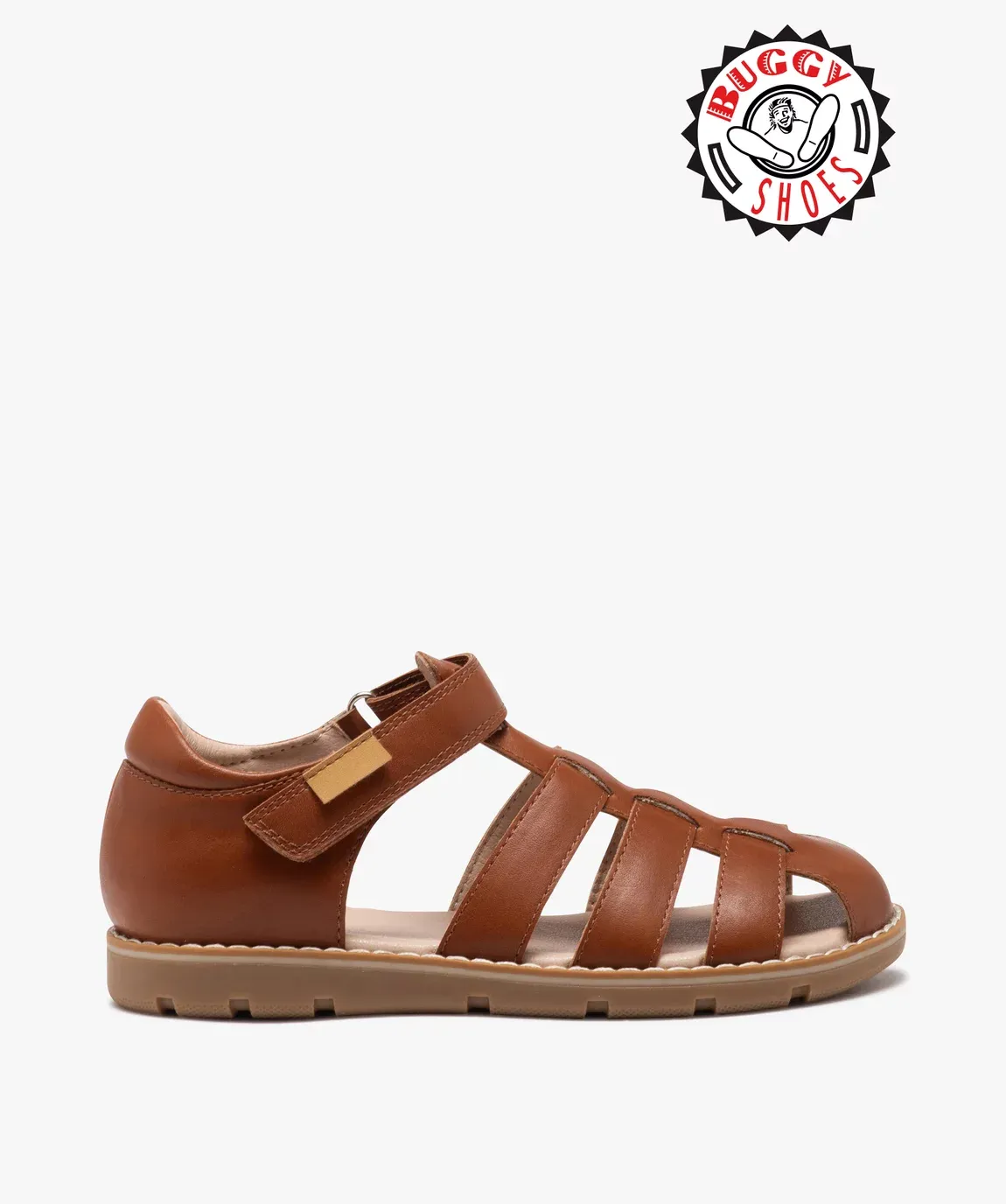 Sandales garçon avec brides unies et à scratch - Buggy Shoes marron | GEMO