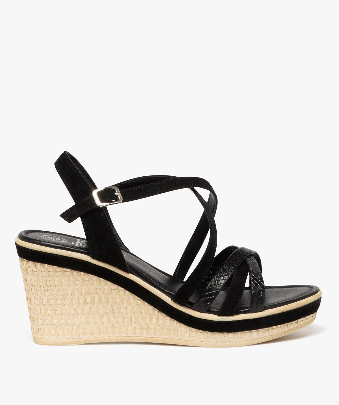 Sandales femme à talon compensé corde imitation avec bride... noir | GEMO