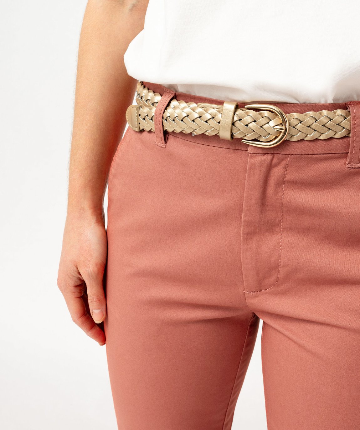 Pantalon chino extensible avec ceinture femme rose | GEMO