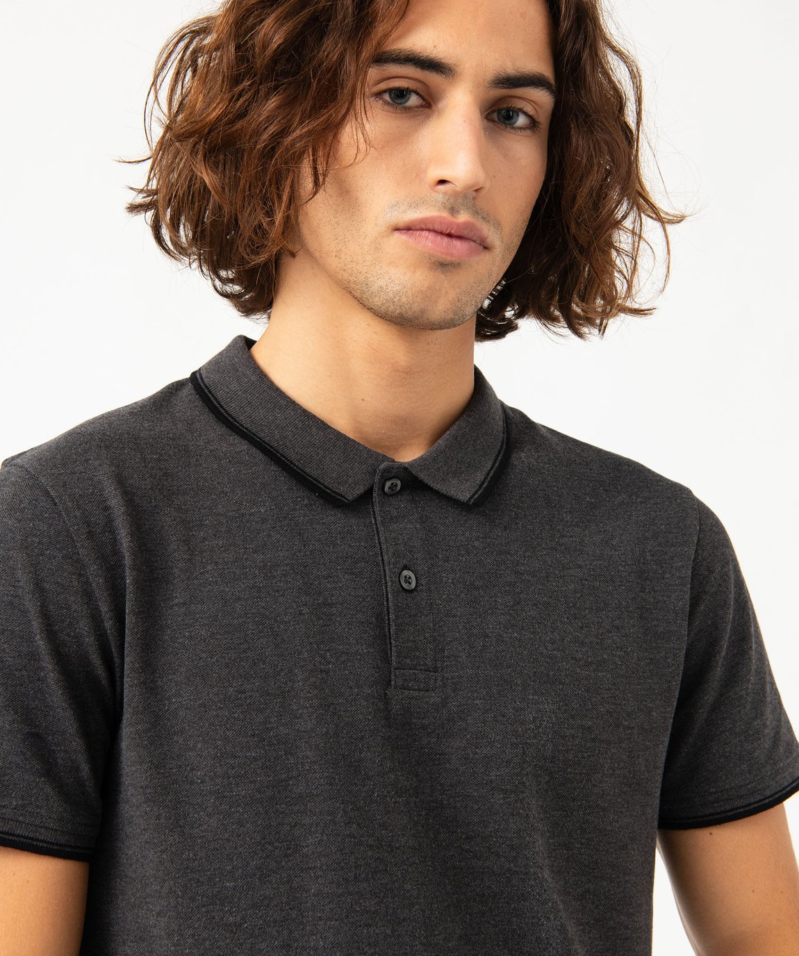 Polo à manches courtes et finitions fantaisie homme gris fonce | GEMO