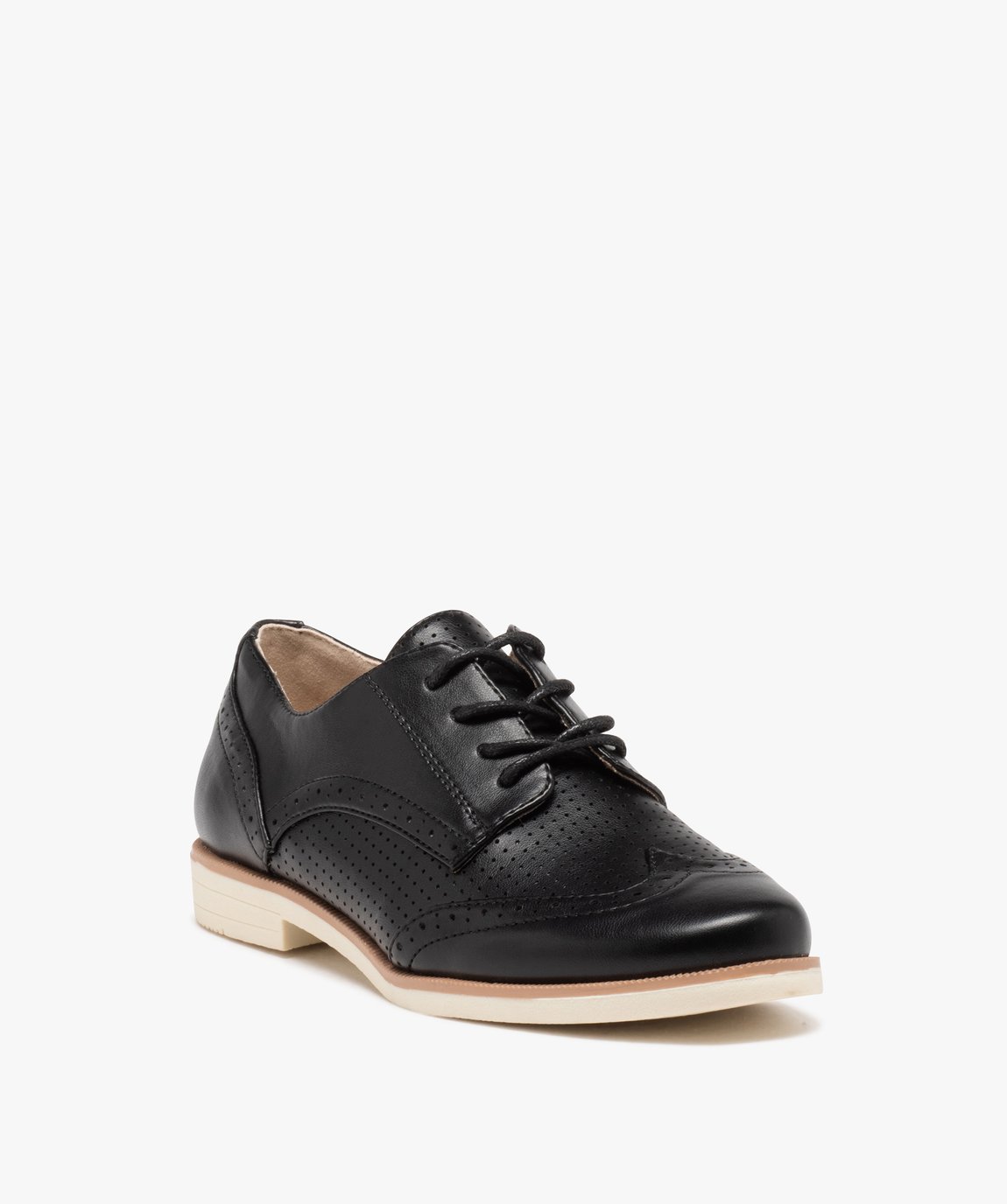 Derbies femme unis à bout fleuri et semelle contrastante noir | GEMO