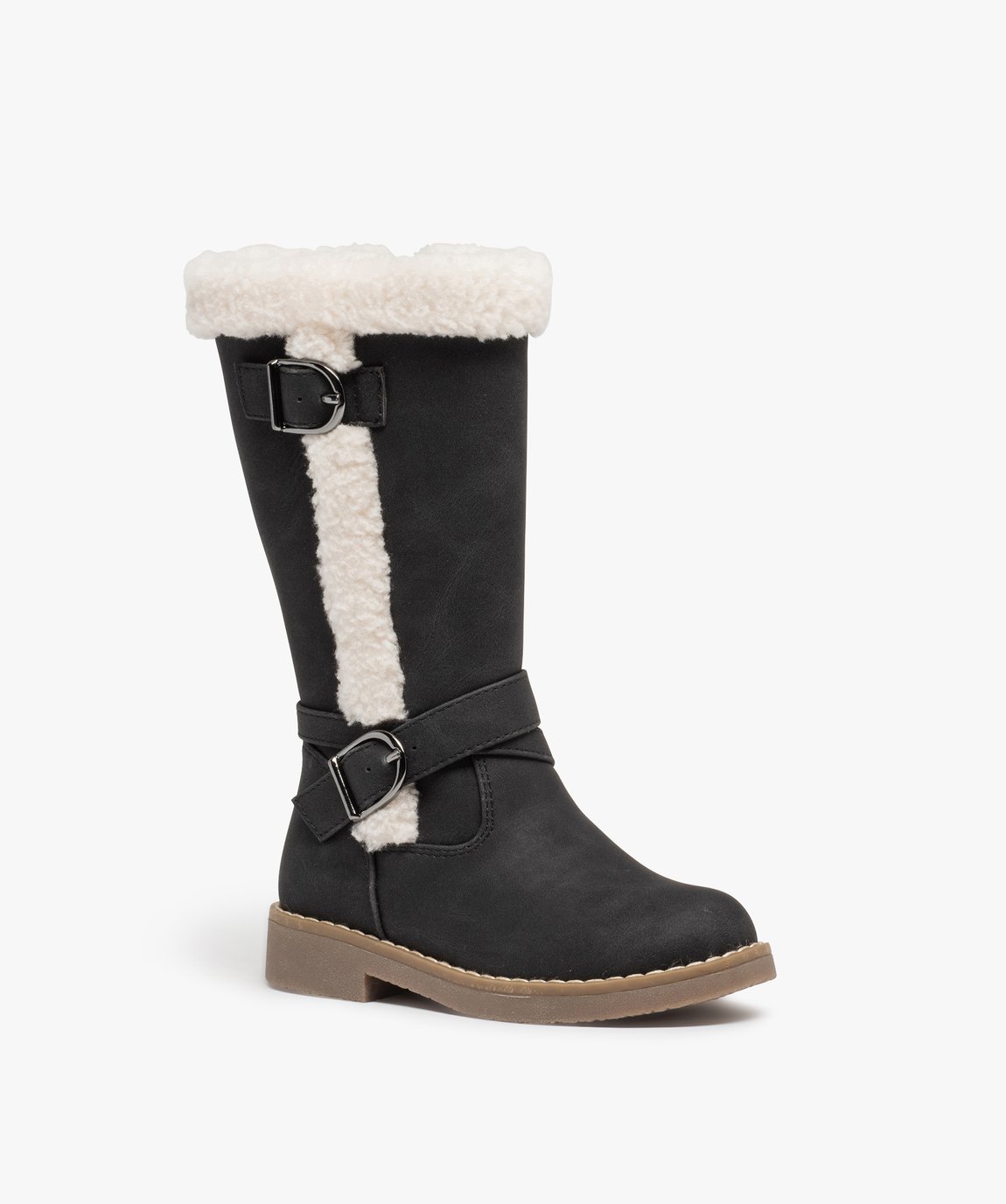 Bottes fille unies à bordures en sherpa noir | GEMO