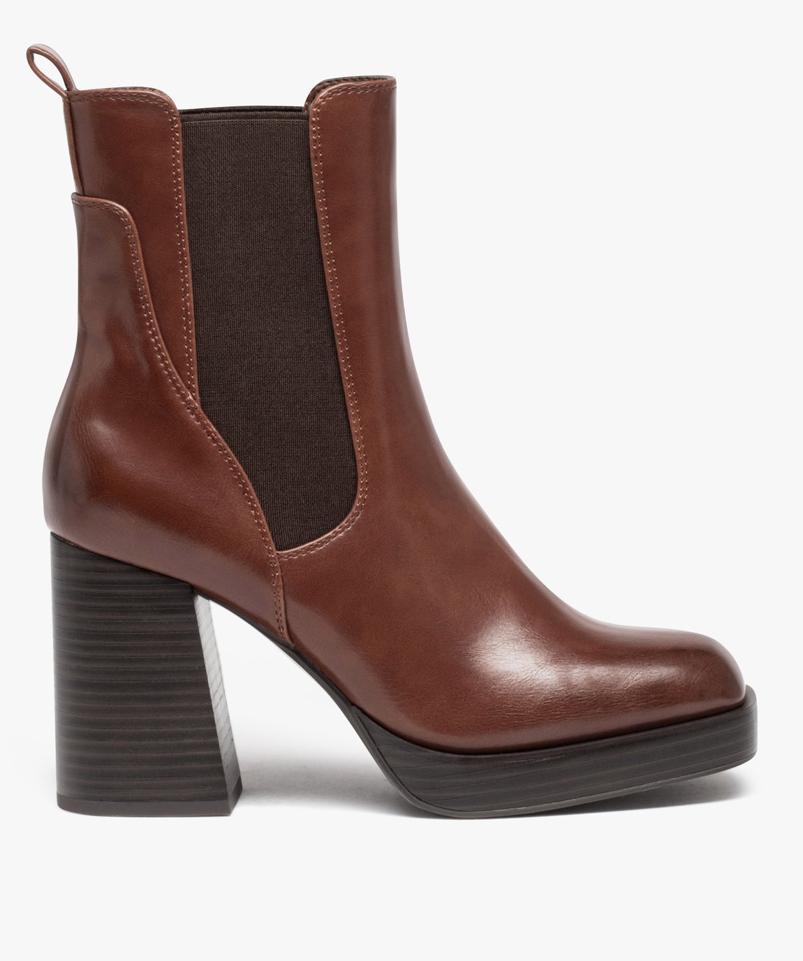 Boots femme unies à talon haut avec bout carré marron | GEMO