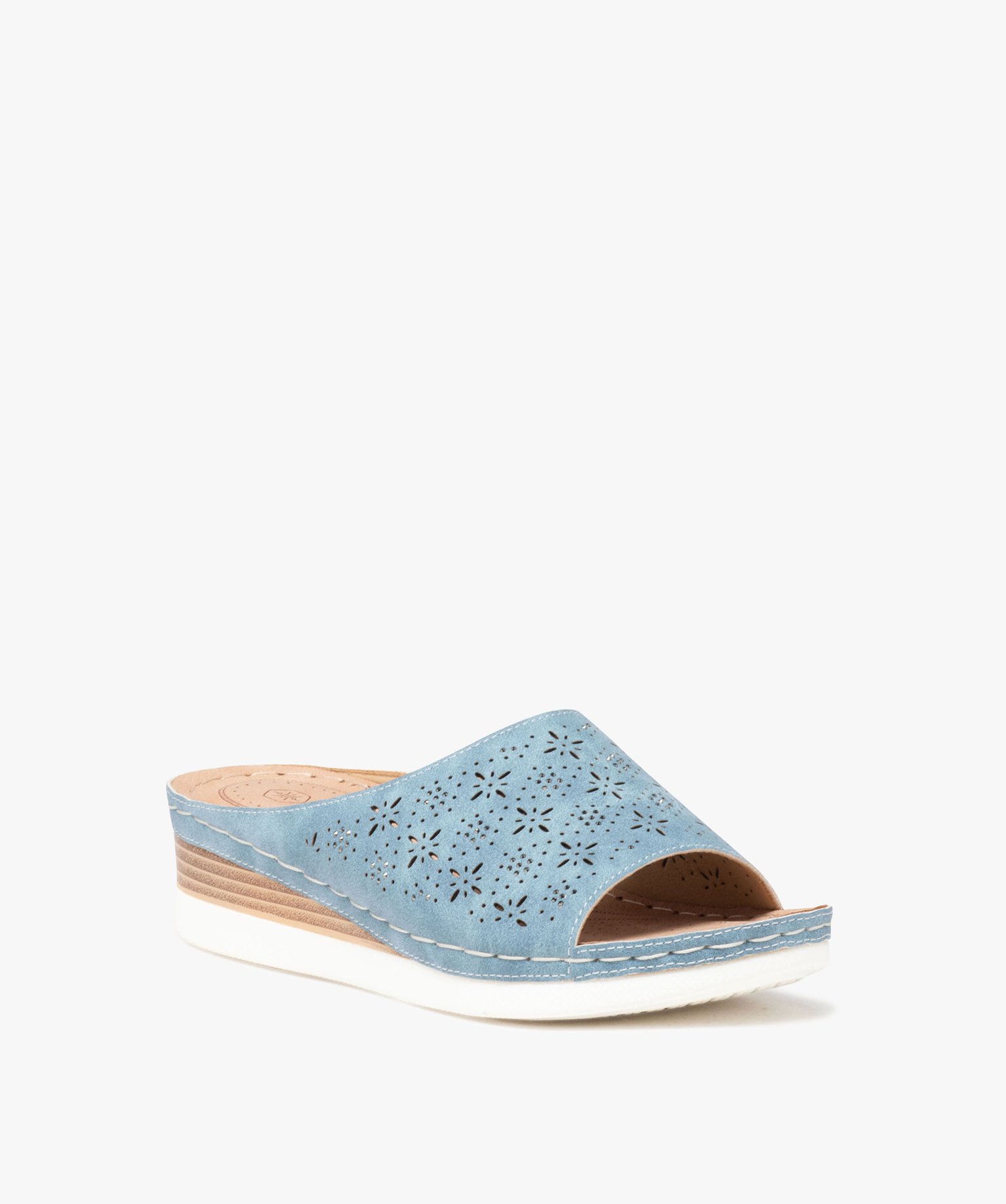 Mules femme confort à semelle compensée et bandeau large bleu | GEMO