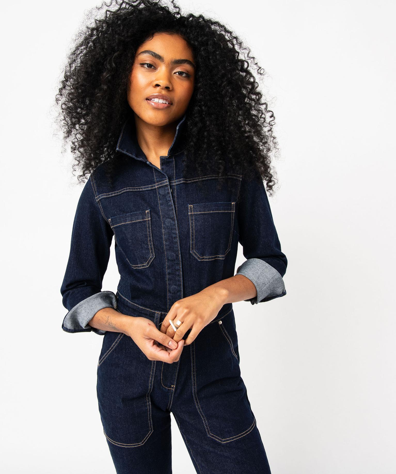 Combinaison pantalon en jean à manches longues femme bleu clair | GEMO