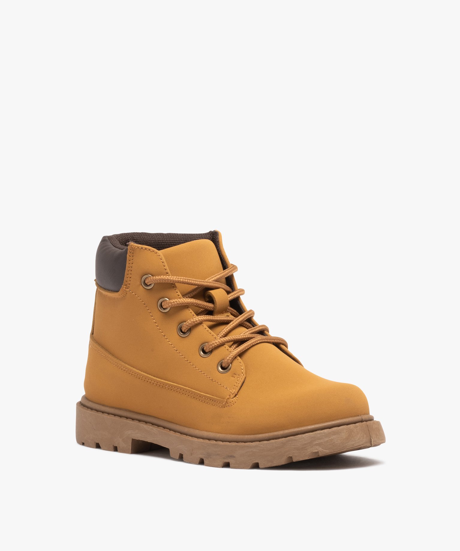 Boots garçon montantes dessus uni à lacets du 31 au 35 marron | GEMO