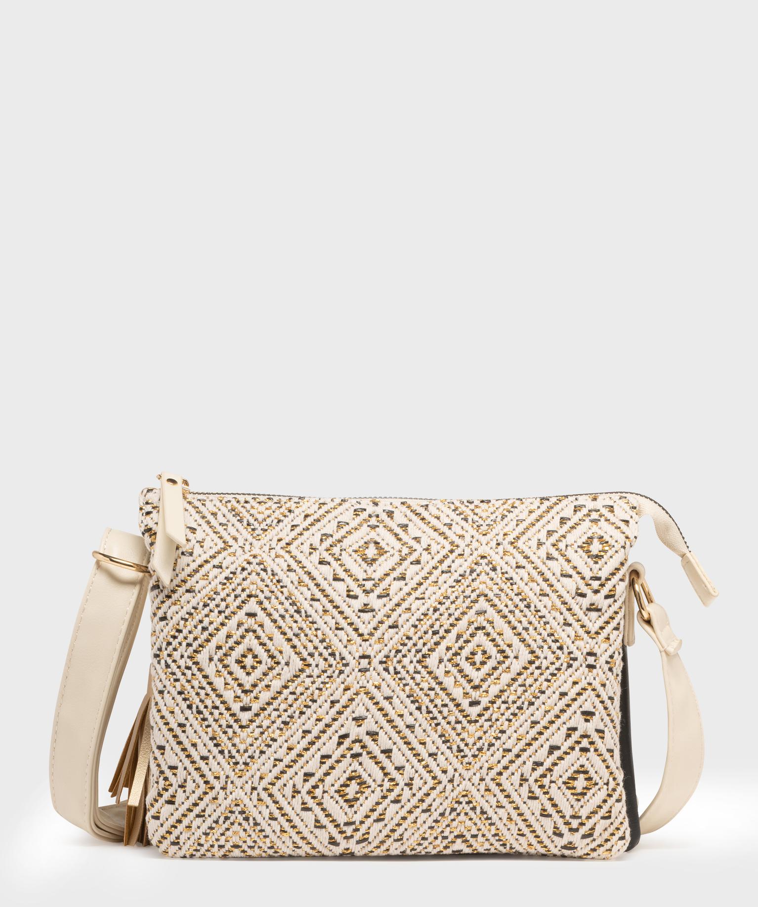 Sac bandoulière à trois soufflets devant en toile femme ecru | GEMO