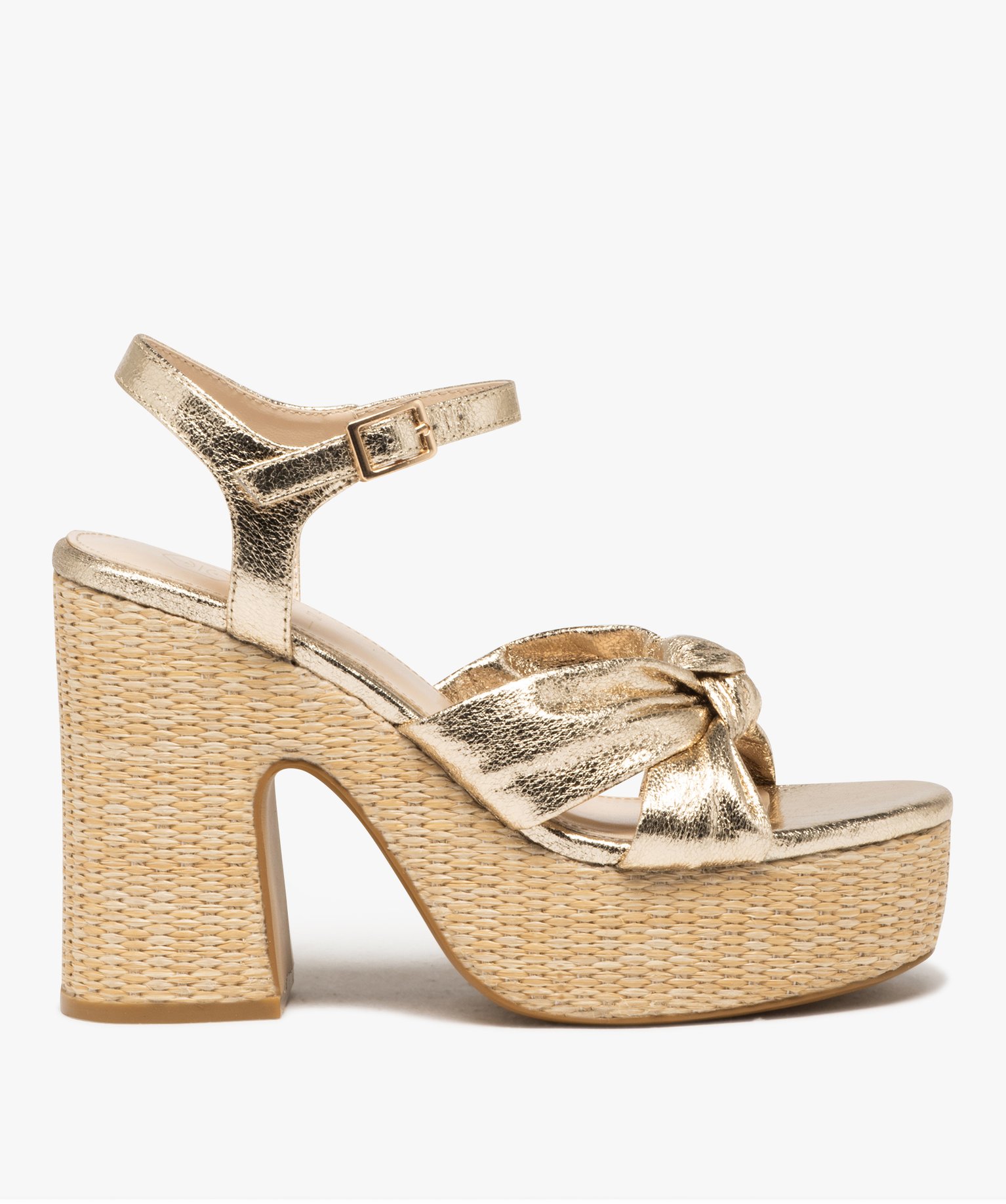 Sandales femme à talon plateforme brides effet drapé et métallisé