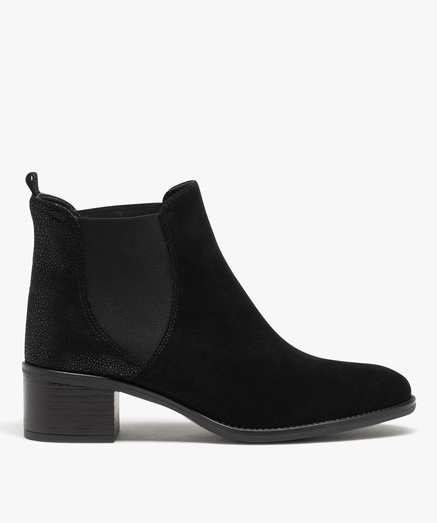 Chelsea boots dessus cuir à petit talon femme noir | GEMO