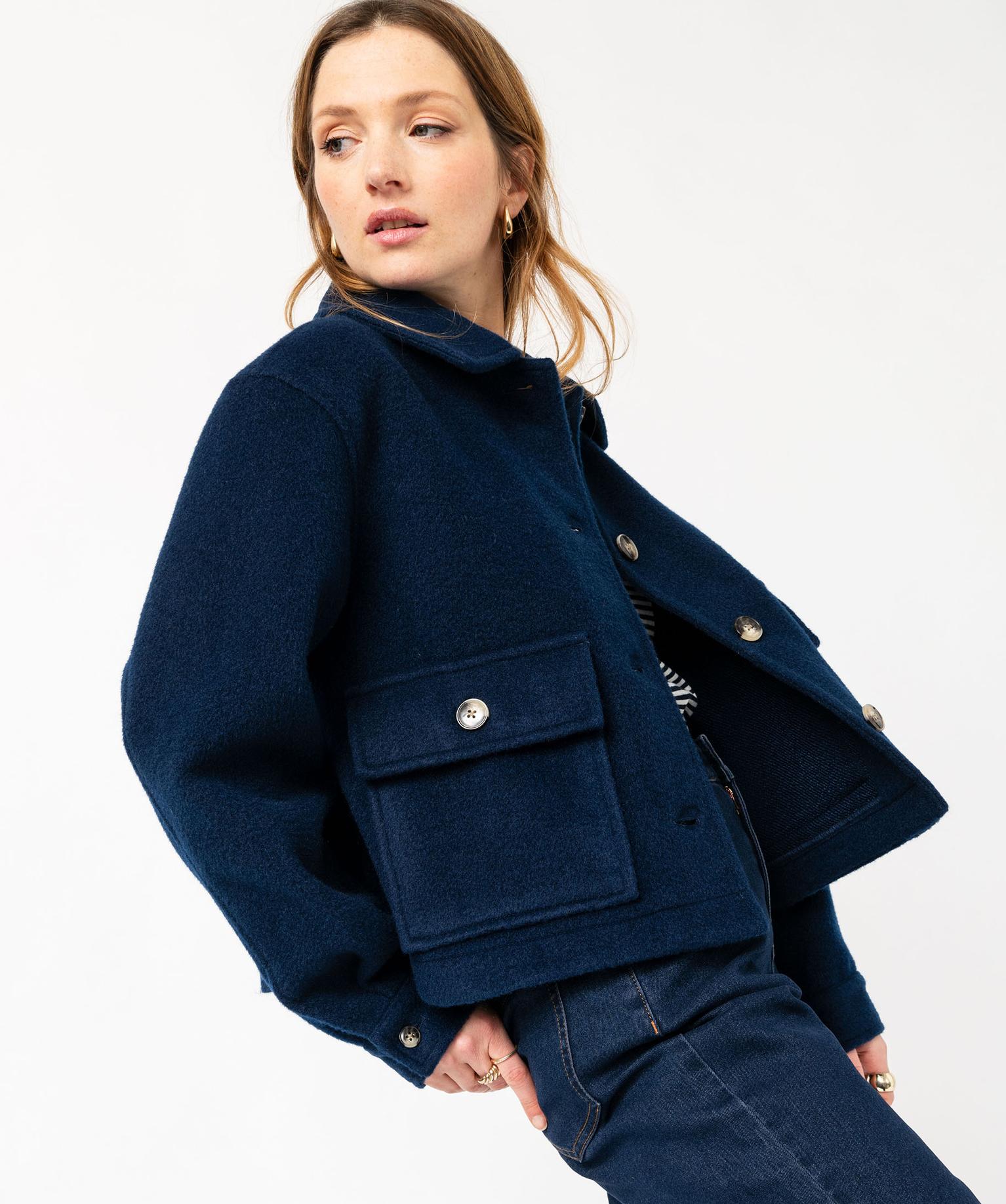 Veste courte aspect laine bouillie femme navy | GEMO