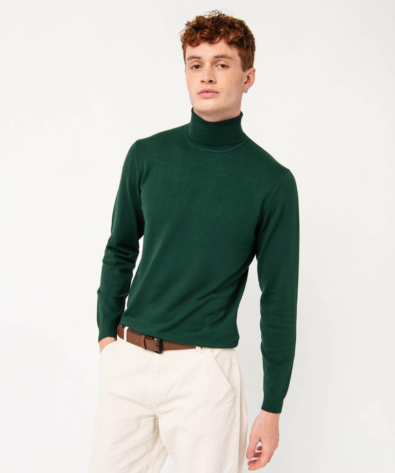 Pull à col roulé en maille fine homme vert | GEMO