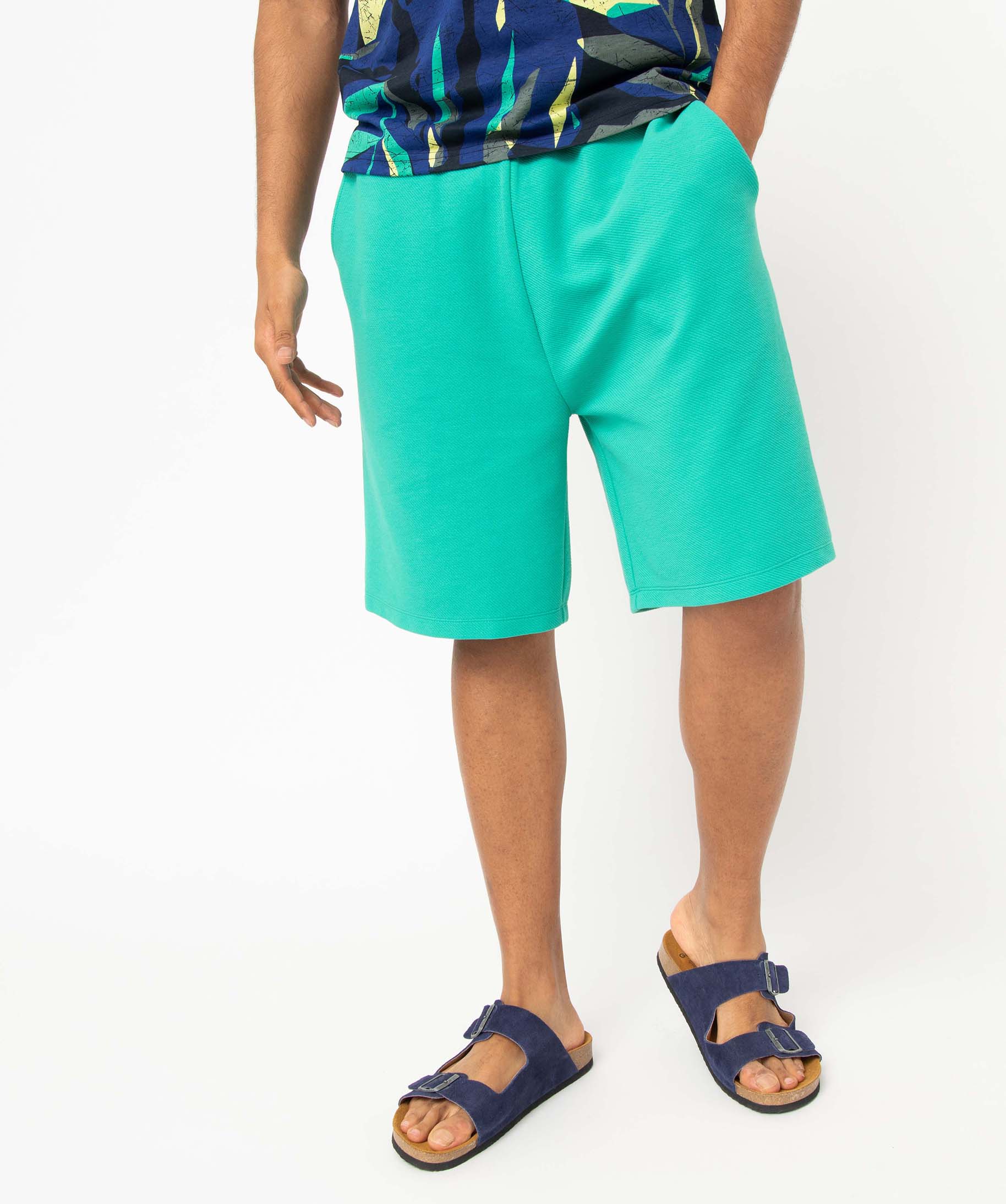 Bermuda homme en maille côtelée vert | GEMO