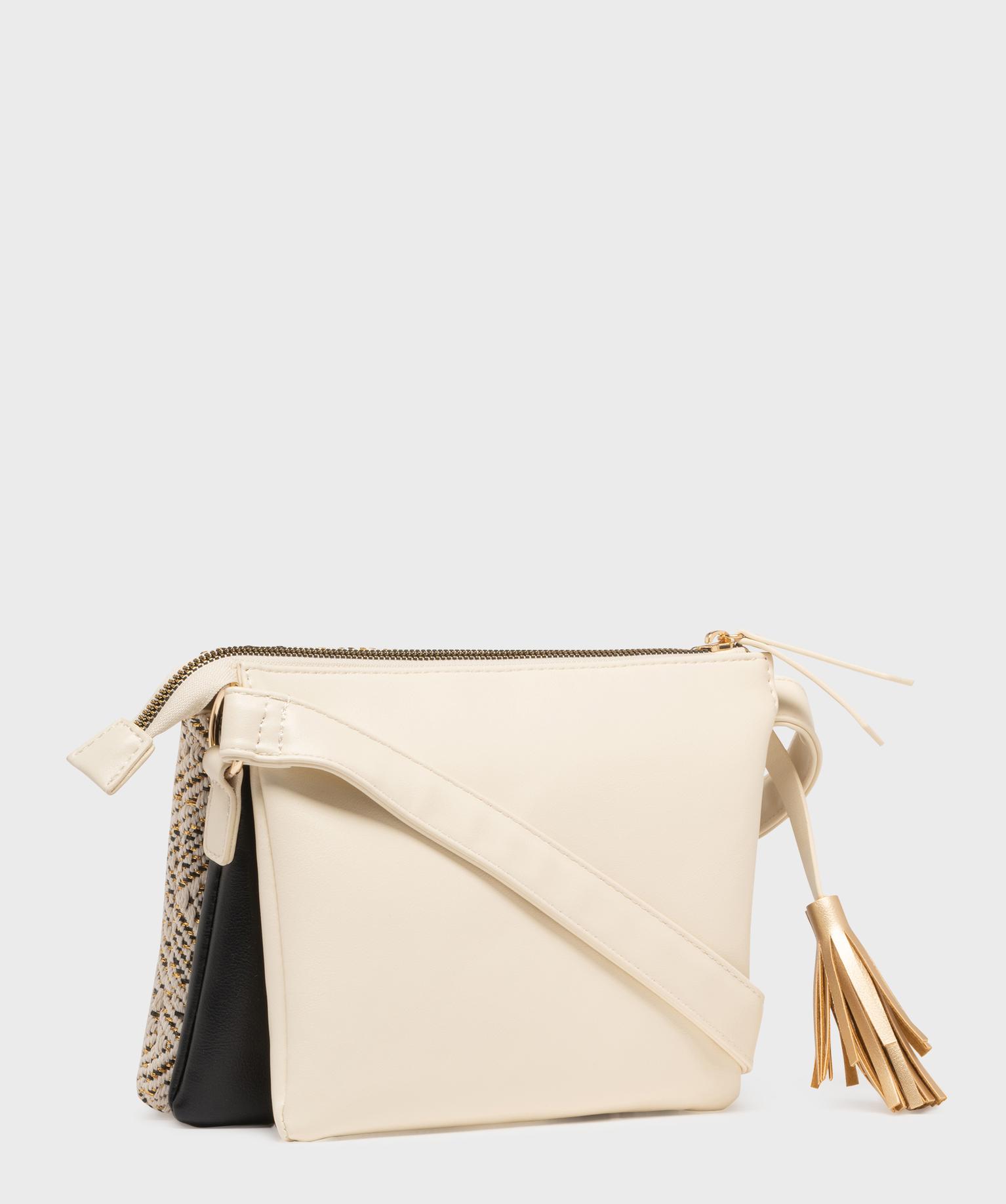 Sac bandoulière à trois soufflets devant en toile femme ecru | GEMO