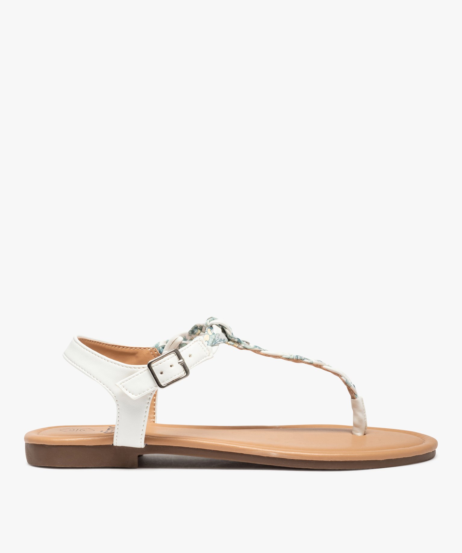 Sandales femme à talon plat et entre-doigts tressé blanc | GEMO