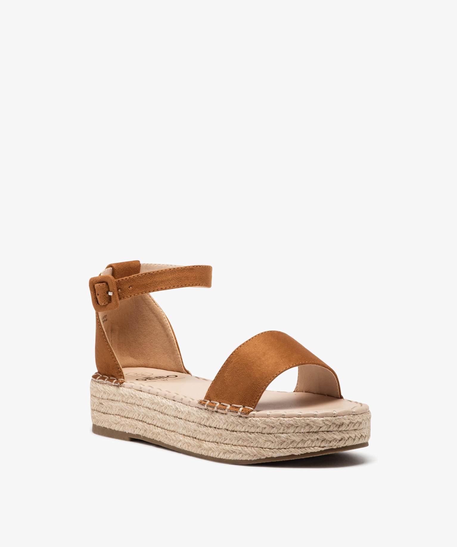 Sandales femme compensées en corde avec talon fermé marron clair | GEMO