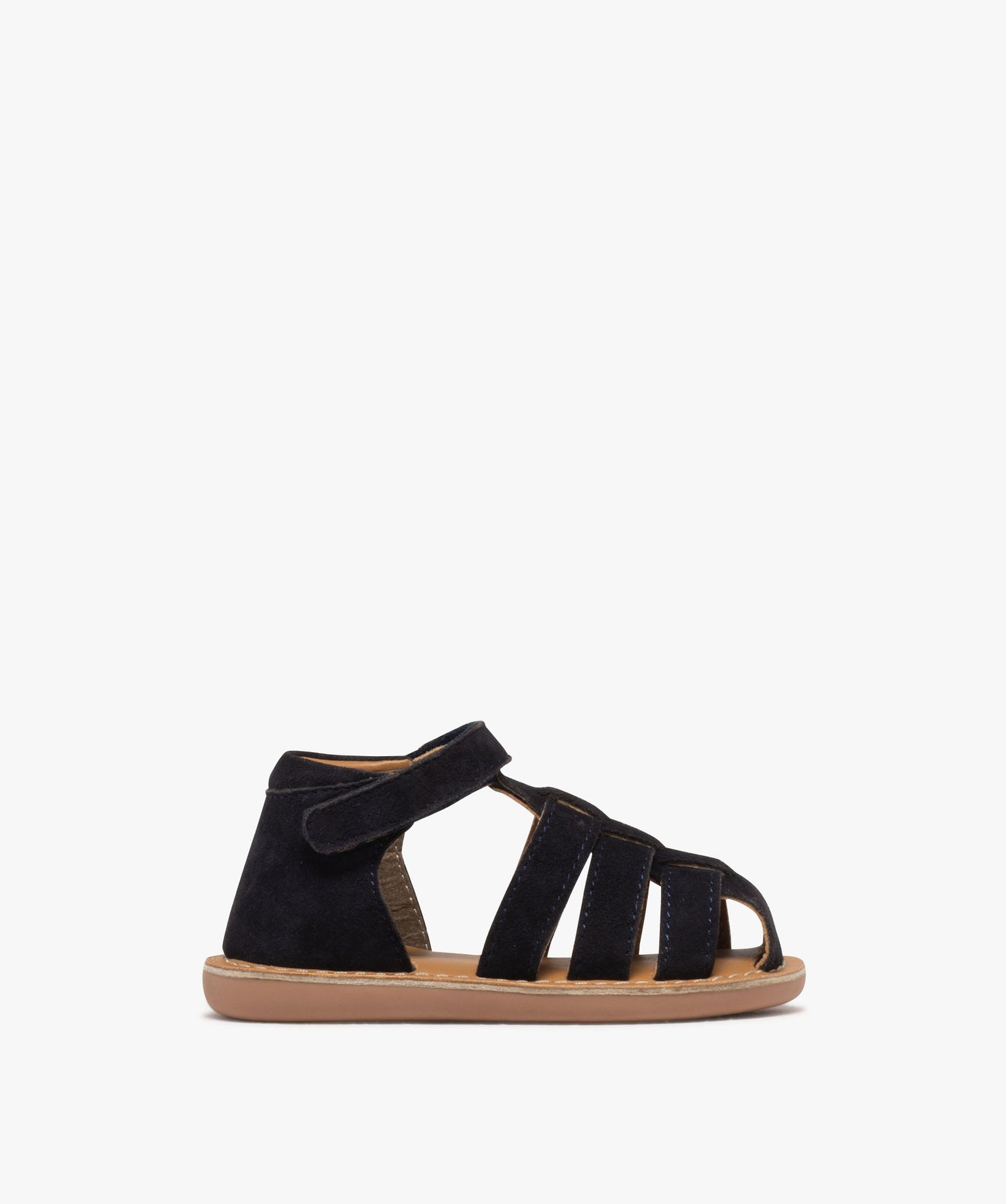 Sandales bébé garçon en cuir suédé uni et à scratch marine | GEMO