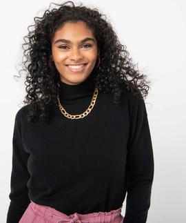 Pull à col montant en maille fine femme noir | GEMO