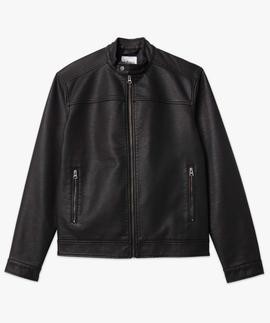 Blouson homme biker en cuir imitation noir | GEMO