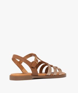 Sandales femme dessus en cuir avec brides fantaisie et bride... marron ...