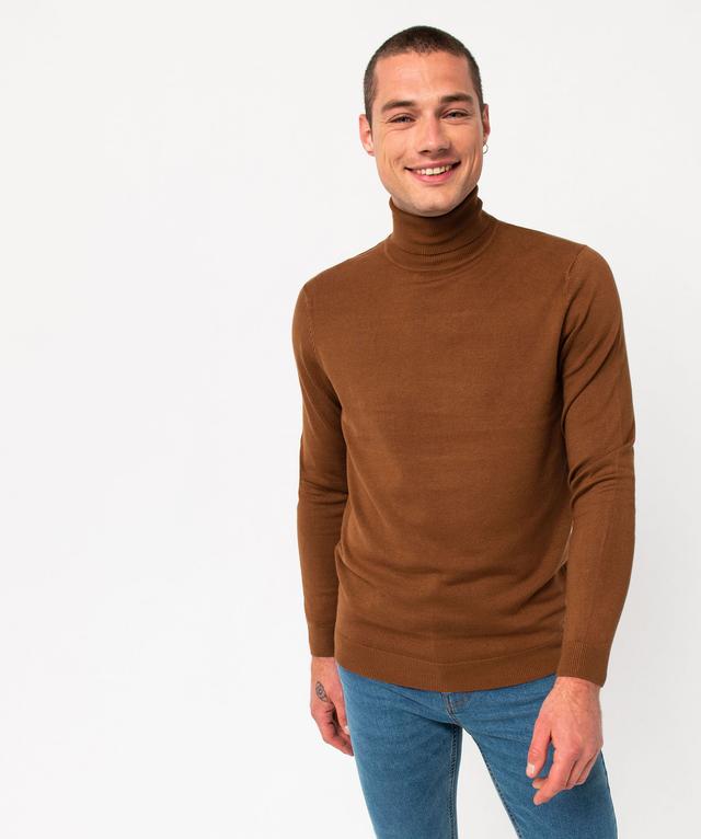 Pull à col roulé en maille fine homme beige | GEMO