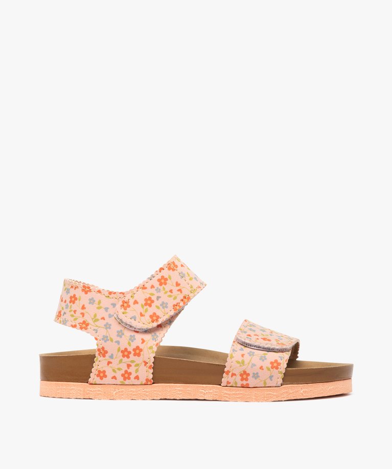 Sandales fille à scratch à motifs champêtres rose | GEMO