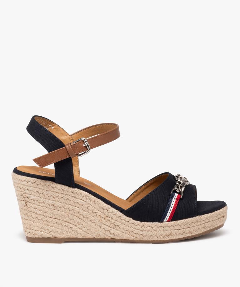 Sandales femme à talon compensé à bride chaîne fantaisie... bleu fonce ...