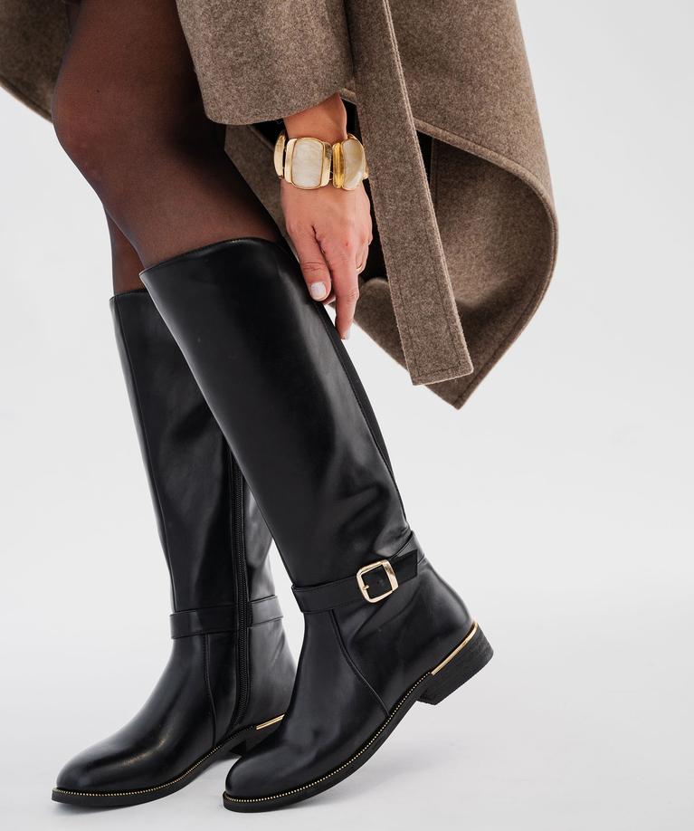 Bottes avec bride cheville et élastique sur la tige femme -... noir | GEMO