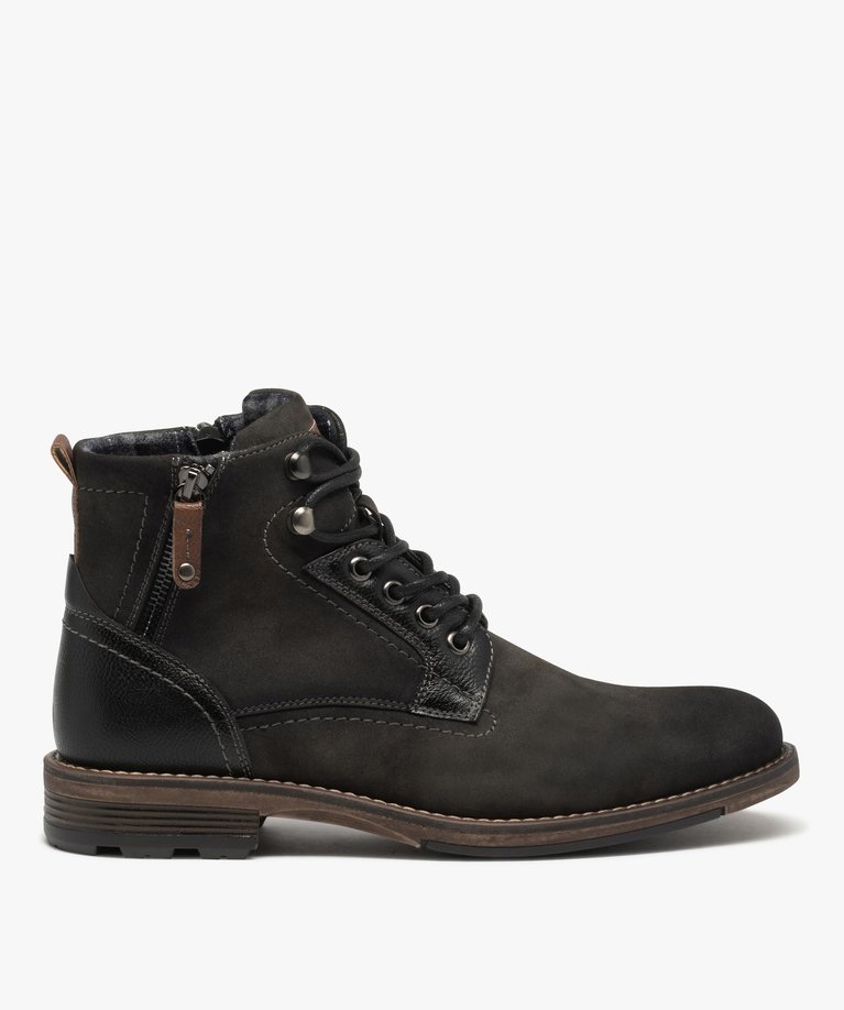 Boots bi-matières avec zip fantaisie homme noir | GEMO